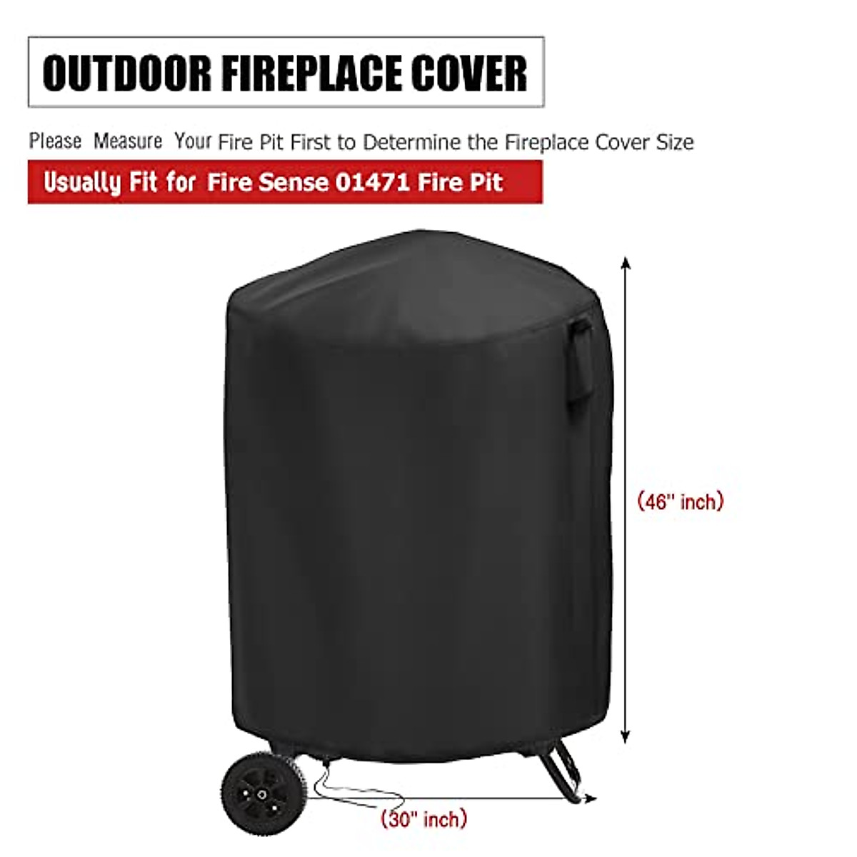 Hengme Outdoor Fireplace Cover for Fire Sense 01471 Fire Pit,Durable Waterproof and Uv-Resistant Patio Outdoor Fireplace with Drawstring Cord All Season Protection
