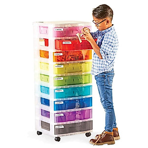 hand2mind Classroom Makerspace Cart for Grade K-2, STEAM Activities, Classroom Cart, Makerspace Supplies, Elementary Classroom Materials, Craft Storage Drawers, Activity Cart, Kids Engineering