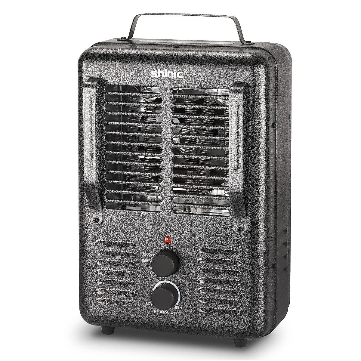 Shinic Space Heater,1500W Milkhouse Heater with Thermostat, Stay Cool Durable Metal Housing, Overheat protection, 3-Prong Plug, Tip-Over Auto Shut Off, Utility Heater for Garage, Bedroom, Greenhouse