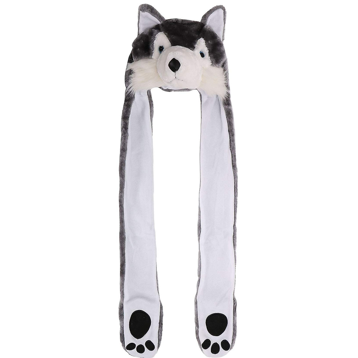 Simplicity Winter Animal Hats Caps Full Hoodie Grey Dog Caps with Scarf Mitten