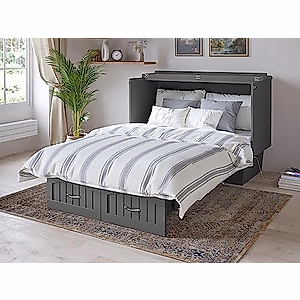 AFI, Nantucket Murphy Bed Chest with 6 inch Memory Foam Folding Matttress, Built-in Charging Station and Storage Drawer, Full, Grey