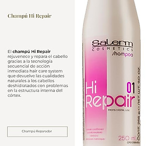 Salerm - Repair Shampoo - Hi Repair Shampoo - 250 ml - Deep Hydration for Damaged Hair - Repairs and Rejuvenates - Shinier and Softer Hair - Immediate Effect