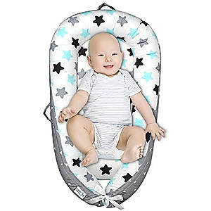Baby Lounger,3D Air Mesh Tencel ,Ultra Soft 100% Cotton & Breathable Fiberfill Newborn Lounger, Portable Adjustable Infant Floor Seat for Travel- Newborn Essentials Baby Registry Sear (Stars)