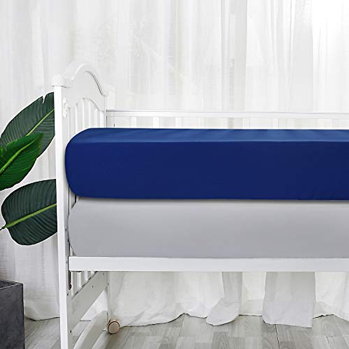 Crib Sheets, Crib Sheets for Boys | Baby Boy Crib Sheets | Microfiber Crib Fitted Sheet for Standard Crib and Toddler Mattress (Gray and Navy, 2 Pack)