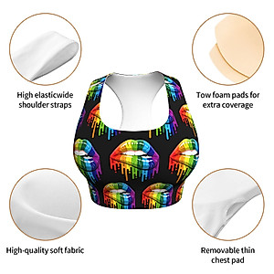 Besbapes LGBT Gay Homosexual Lesbian Rainbow Lips Pride Sports Bras for Women Padded Sports Bras for Women Workout Bras for Women Racerback Bras Yoga Bras