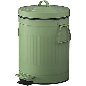 Retro Trash Can with Lid - 5L/1.3 Gal Step Trash Can w/ Soft Closing Lid - Round Garbage Can w/ Handles - Touchless Trash Can w/ Removable Garbage Guard Bucket - Outdoor Garbage Bin - Small Trash Can, Green
