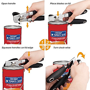 Can Opener Manual,Heavy Duty with Soft Anti-slip Hand Grip, Manual Can Opener Smooth Edge with Sharp Stainless Steel Cutting Edge