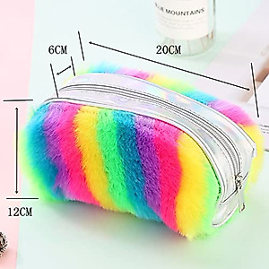 Plush Pencil Case Pen Bag: Zipper Rainbow Pencil Pouch Make Up Cosmetic Bag Stationary Organizers for Girls Boys Home School