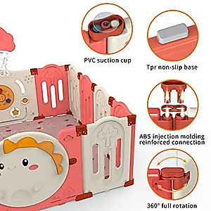 Baby Playpen, Foldable Baby Playard/Portable Spacious Baby Fence, Kids Activity Centre Safety Play Yard Home, Kids Activity Centre Safety Play Yard Home (14 Panel) (Red)