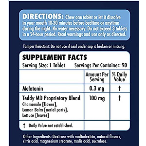 Tired Teddies Melatonin (0.3 mg) Herbal Supplement for Kids - chewable Tablets