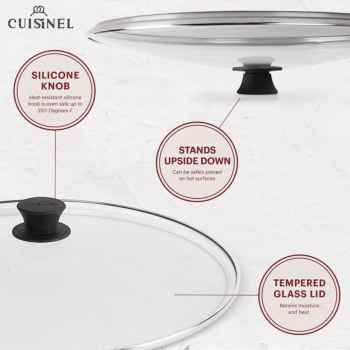 Cuisinel Cast Iron Skillet + Glass Lid + Red Chainmail Scrubber - 15"-Inch Dual Handle Braiser Frying Pan + Silicone Handle Covers - Pre-Seasoned Oven, Grill, Stovetop, Fire Cookware - Indoor/Outdoor