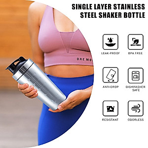 VALESKA Shaker Bottle with Wire Whisk, Protein Shaker Bottle for Protein Mixes, Stainless Steel Shaker Bottle, Metal Shaker Bottle,Large Shaker Bottle 25oz (739ml), BPA Free,Leak Proof Design