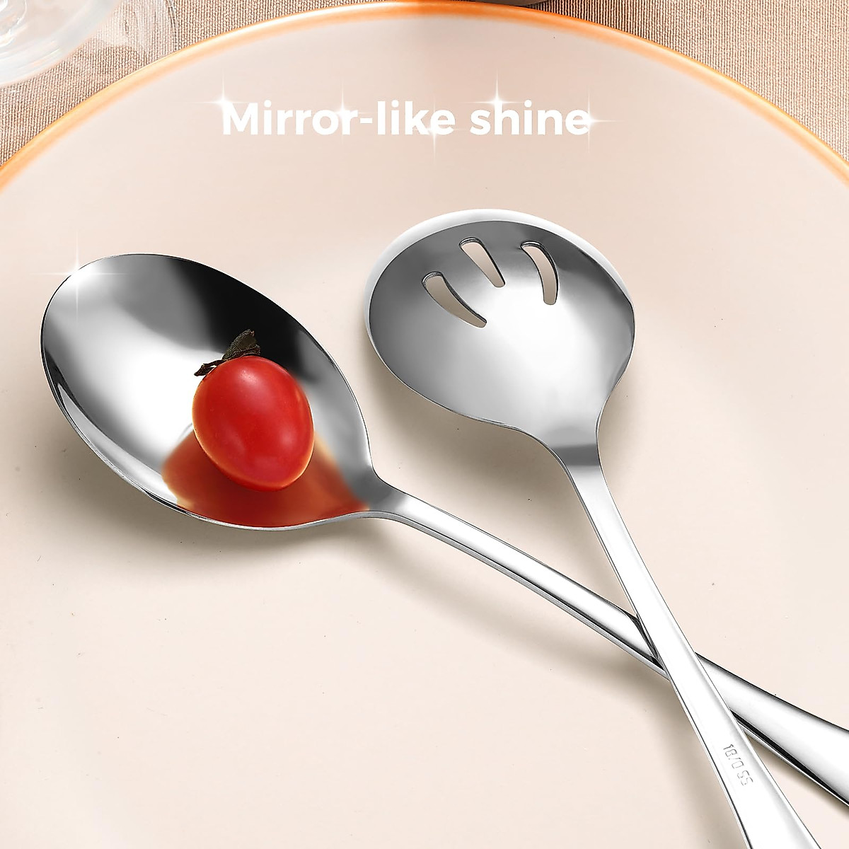 Large Serving Spoons, 4 Pieces Large Stainless Steel Serving Spoons Set Includes 2 Large Serving Spoon,2 Large Slotted Spoons. Serving Spoons for Parties, Dishwasher Safe, 10-Inch