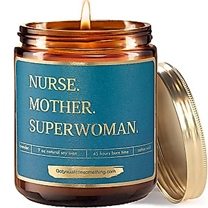 Nurse Mother Superwoman - Handmade Lavender Soy Candle (9oz) - Nurse Candle Gift for Women, Nurse Preceptor, RN, Christmas Gifts for Female Nurse Practitioner, Nicu Nurse, Nursing School Graduation