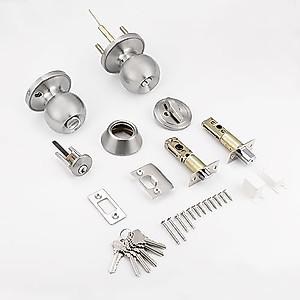 Knobonly 8 Pack Round Ball Front Door Knob and Single Cylinder Deadbolt Combo Sets, Satin Nickel Door Knob Set, Keyed Alike