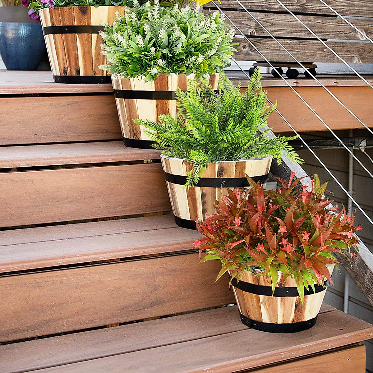 6Pcs Artificial Greenery Shrubs Fake Plants Outdoor UV Resistant Plants Faux Plastic Flocked Morning Glory Flowers for Crafts Outdoors Hanging Planter Home Kitchen Garden Patio Farmhouse Decor