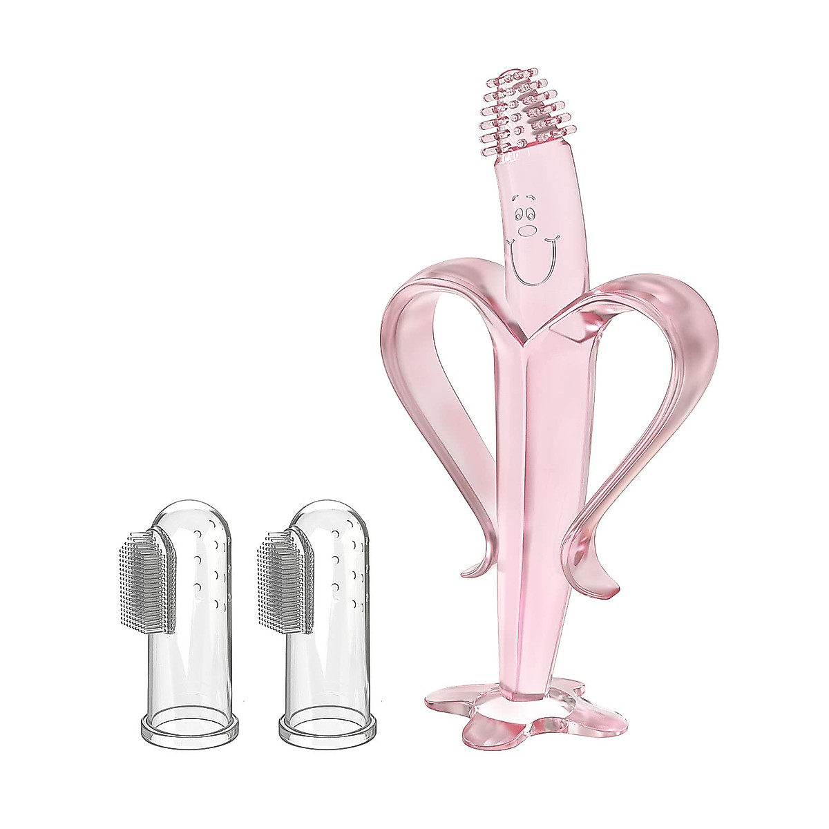 SILIVO Silicone Banana Teethers for Babies, Silicone Infant Training Finger Toothbrushes with Storage Case