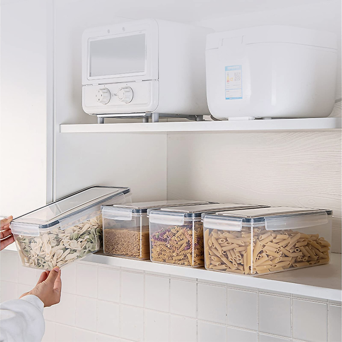 Luvan 4PCS Airtight Food Storage Containers, 3.2L BPA-Free Plastic Spaghetti Container for Pasta Organizer, Air Tight House Kitchen Pantry Organization & Storage Rice, Coffee, Tea, Nuts, Spaghetti