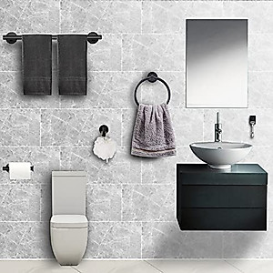 8-Piece Bathroom Hardware Accessories Set: Matte Black Stainless Steel Wall Mount Kit Include 16" Hand Towel Bar | Towel Ring | Toilet Paper Holder | Razor Holder | 4 Robe Towel Hooks