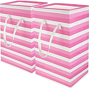 CLOCOR 2 pack Pink Laundry Basket,75L Each Freestanding Kids Laundry Hamper Girl,Lightweight Tall Baby Girls Room Baskets,Collapsible Nursery Hamper,Waterproof Large Toys Storage Bins(Pink)