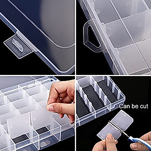 UOONY 3 Pack 36 Grids Plastic Organizer Box Craft Storage with Adjustable Dividers, Bead Organizer Container for Earrings Fishing Tackles Crafts Jewelry Thread with 400pcs Label Stickers