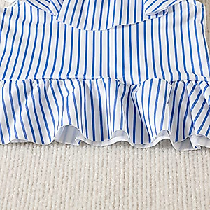Toddler Baby Girl Swimsuits Two Piece Sets Swimwear Bathing Suit Beach BikiniSummer Sleeveless Blue Striped Print 18-24 Months