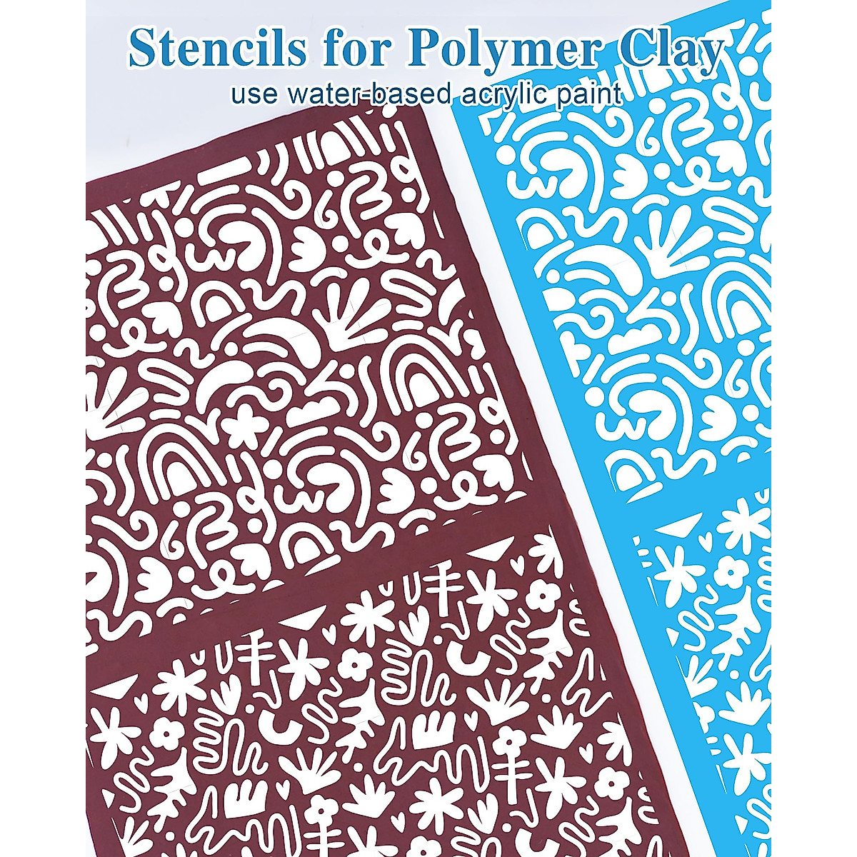 Puocaon Graffiti Silk Screen Stencils - 6 Pcs Reusable Polymer Clay Silk Screen Stencils, Cute Screen Stencils for Polymer Clay Earrings Making, Silk Screen for Transfer Patterns on Polymer Clay