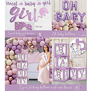 Elephant Baby Shower Decorations for Girl, Pink Purple Elephant Baby Shower Party Supplies, It's a Girl Backdrop Tablecloth Elephant Balloon Arch BABY Box Sweet Baby Girl Banner Mom to Be Sash