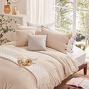 NexHome Beige Duvet Cover Sets King Size 3 Piece Double Brushed Microfiber King Duvet Cover with Button Closure & Corner Ties 1 King Breathable and Soft Duvet Cover 104x90 inches + 2 Pillow Shams