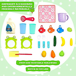 EAPURA Kids Kitchen Sink Toy Set, 47PCS Kitchen Sink Toy with Upgraded Electric Faucet, Frog Swimming Pool Floating Fishing Toy, Children's Role-Playing Dishwasher Toy.