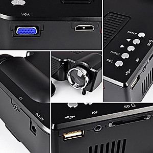 Full HD 1080p Mini Portable Pocket Video & Cinema Home Theater Projector - Built-in Stereo Speaker, LCD+LED Lamp, Digital Multimedia, HDMI, USB & VGA Inputs for TV PC Game Business Computer & Laptop