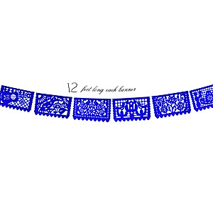 5 pk Fiesta Party Supplies, Royal Blue Mexican Banner Flags, 50 Panels of Papel Picado, 60ft Tissue Paper Garland Perfect for birthdays, weddings, quinceaneras, taco bar ws2030