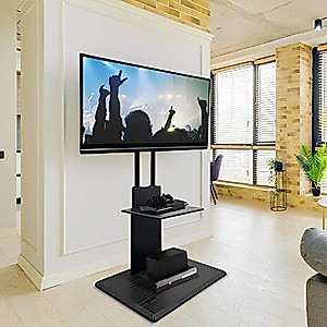 Usumairu TV Floor Stand TV Stand with Sturdy Wood Base,Angle and Height Adjustable Swivel TV Mount Stand with Media Shelf for 32-70 Inch Flat Screen TV for Bedroom Living Room (Black)