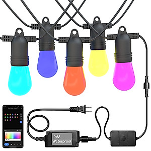 SUNTHIN Smart String Lights, 100FT Colored Patio Lights Work with Alexa & Google Assistant, 30 Shatterproof RGBW Bulbs, Waterproof Hanging Lights for Outdoor Patio, Backyard, Porch, Deck, Pool, Party