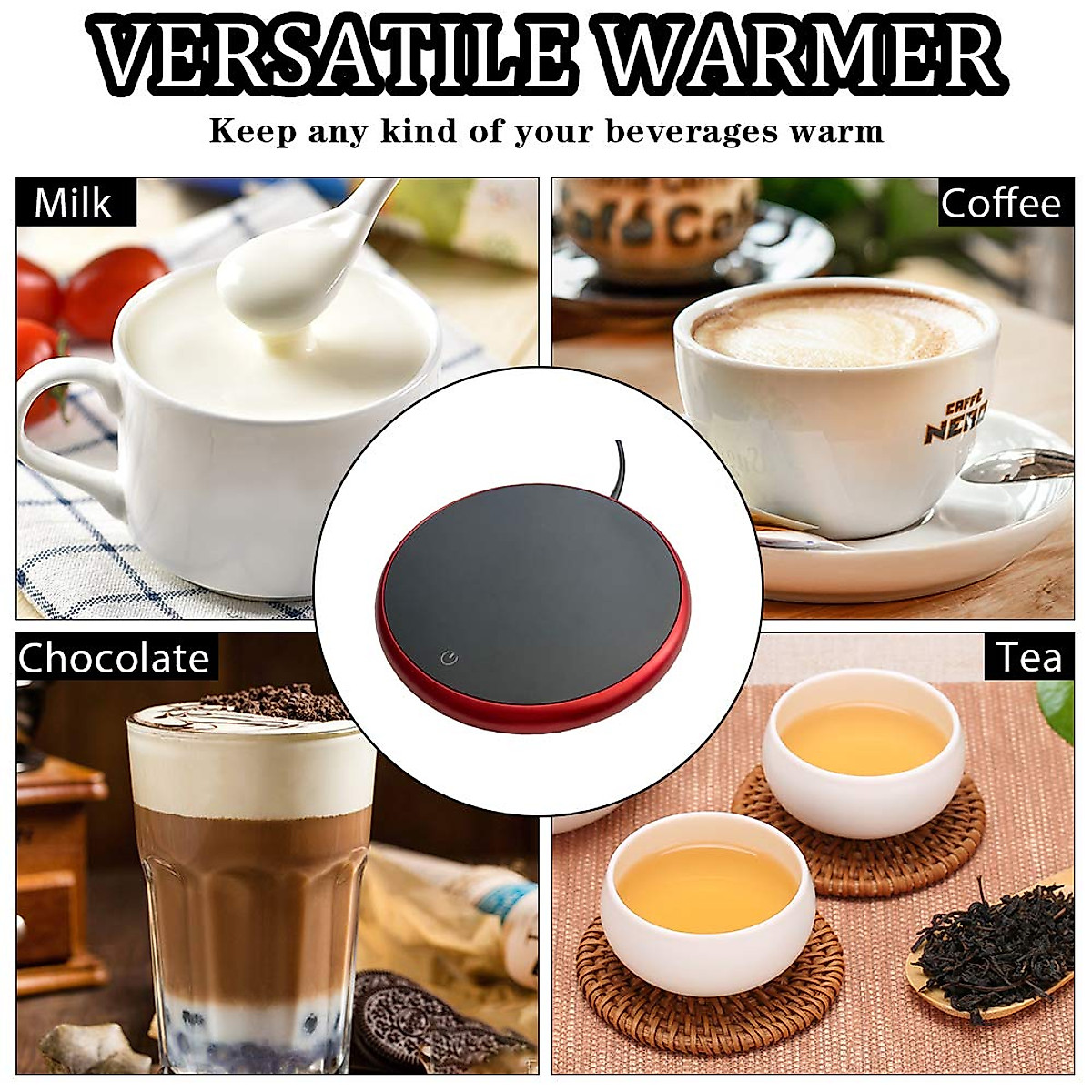 Coffee Mug Warmer, Electric Beverage Warmer, 3 Adjustable Mode Up to 55℃, Waterproof LED Backlit Display, Auto Shut Off, Water Coco Soup Milk