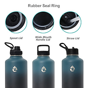 ZAKVOP 64 oz Insulated Water Bottle with Straws&3 Lids, Half Gallon Water Bottle Stainless Steel Double Walled, Big Water Jug with Paracord Handle, Large Metal Water Bottle for Gym