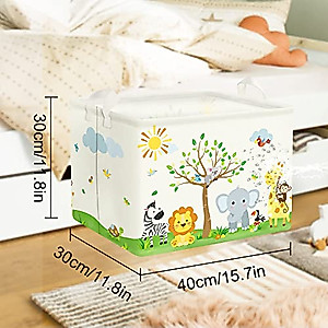 Clastyle Cube Jungle Safari Animals Nursery Storage Basket Forest Elephant Giraffe Tree Shelf Basket for Clothes Toys Books Rectangle Bedroom Playroom Monkey Lion Storage Bin, 36L