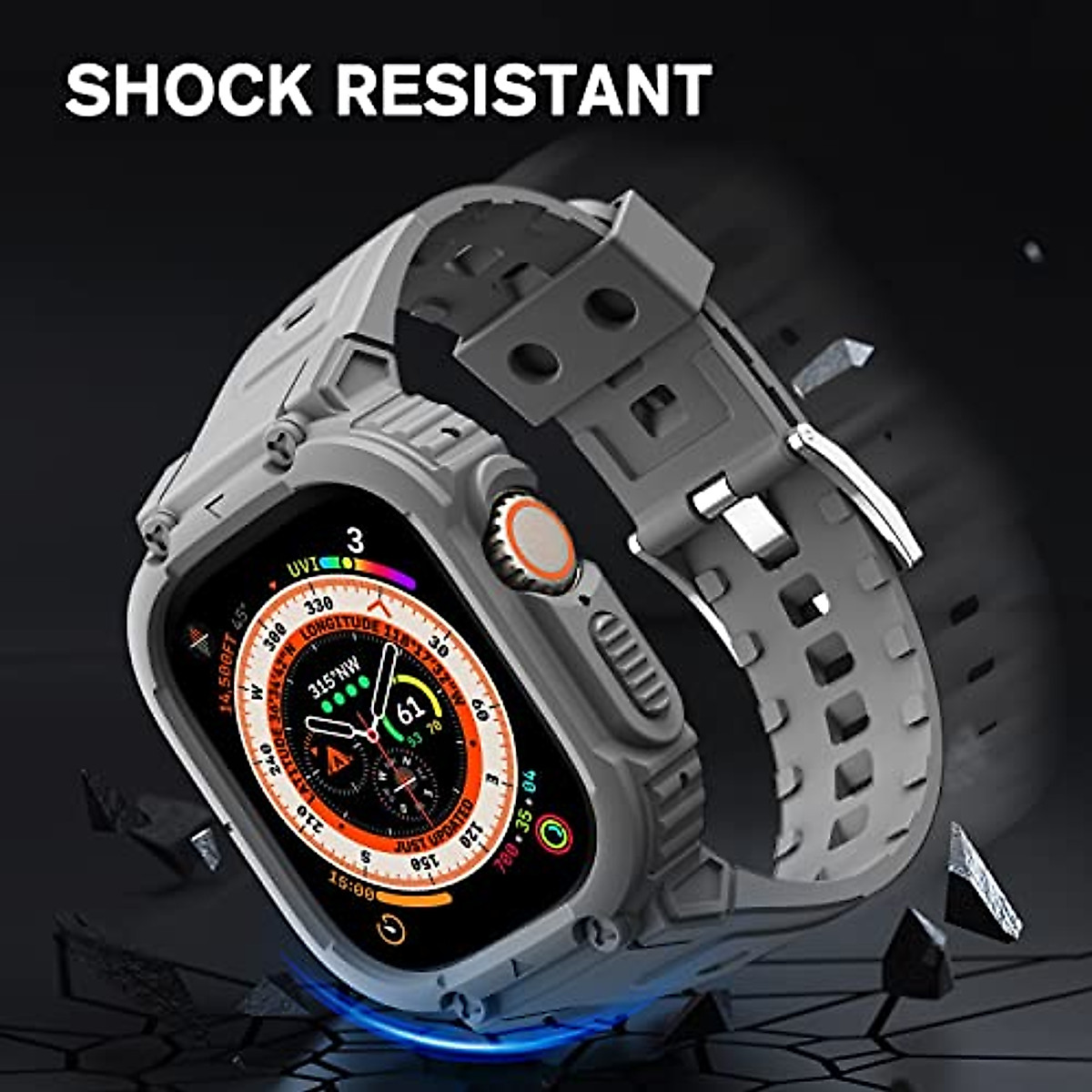 Fintie Compatible with Apple Watch Ultra 2/Apple Watch Ultra1 49mm Band with Bumper Case, Rugged Men Sport Bands with Protective Cover, Gray