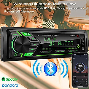 Bluetooth Car Stereo Marine Radio: Single Din LCD Display Audio - Multimedia MP3 Player with FM/AM Radio | Dual USB/SD Card/AUX-in | 2.1A Quick Charge | APP Control | IR Remote