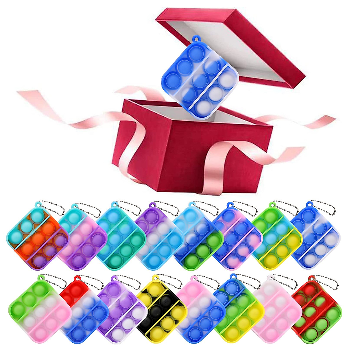 32 Pcs Mini Pop Fidget Toy Pack Simple Bubble Popping Keychain, Squeeze Rainbow Stress Relief Sensory Hand Toy, Office Desk Push Pops Bulk Toys for Kids Christmas Party Favors Student Gifts