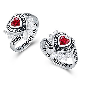 JNJ Women's Class Ring, personalized for high school and college graduates, Sterling Silver, Birthstone, Original design, Heart collection-Jour Nouveau Jewelry (Platinum)