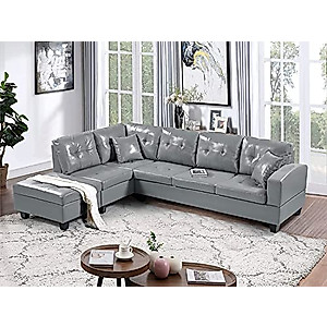 EMKK Variable Bed Sofa Living Room Folding Sectional Sofa with Reversible Chaise Lounge, Upholstered L-Shaped Couch with Two Cup Holders 2 Pillows for Office Apartment Large Space Furniture Sets