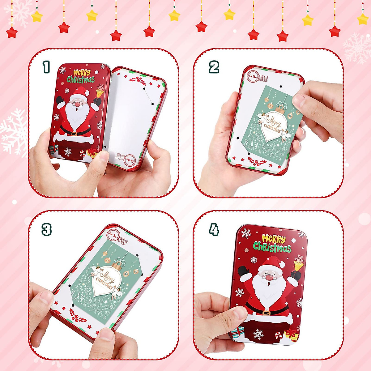 Christmas Gift Card Holder Boxes: 8PCS Gift Card Holder with Lids and Greeting Card Holiday Tins Holders for Christmas Party Favors