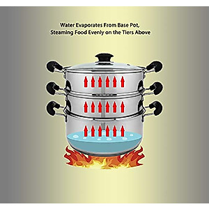 CONCORD 10" Stainless Steel 3 Tier Steamer Steaming Pot Cookware 24 CM (Induction Compatible)