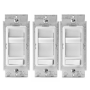 Leviton 6674-P0W SureSlide Universal 150-Watt LED and CFL/600-Watt Incandescent Dimmer, White (3 Pack)