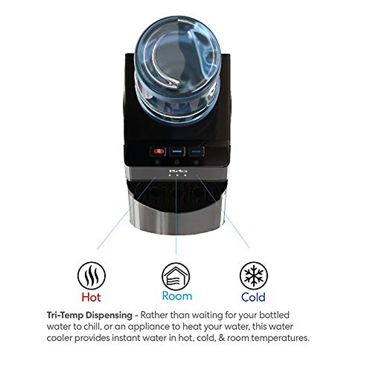 Brio Limited Edition Top Loading Water Cooler Dispenser - Black Stainless Steel - Hot & Cold Water, Child Safety Lock, Holds 3 or 5 Gallon Bottles - UL/Energy Star Approved