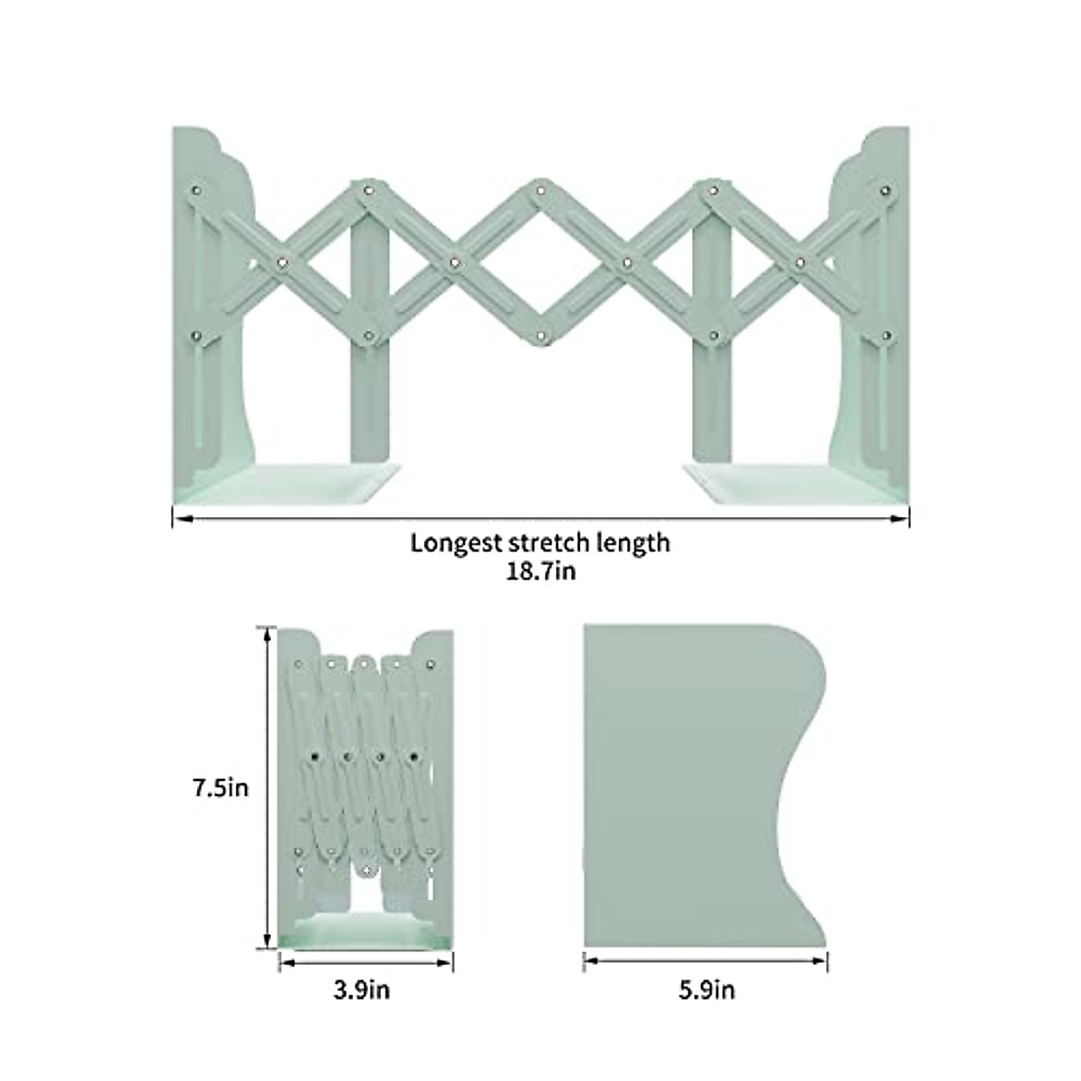 PUNCIA Desktop Adjustable Bookends Expandable Book Binder Holder Metal Memo Bookcase Rack Shelf for Kid Child Student Office Book File Organizer Storage (Green)