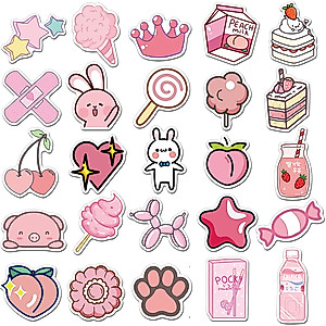 LANKEME 50PCS Cute Kawaii Stickers for Water Bottles, VSCO Pink Stickers for Laptop Aesthetic Stickers Gift for Kids Teens Girls(Pink Rabbit)