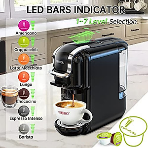 Pod Coffee Maker Single Serve, HiBREW 5-in-1 Espresso Machine for Pods, Kcup*/Nes* Original/DG*/ESE Pod/Espresso Powder Compatible, Cold/Hot Mode, 20 oz Removable Reservoir, LED Bars Indicator, 19 Bar