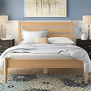 Camaflexi MidCentury Platform Bed / Solid Wood / No Box Spring Needed, Mattress Support: 12 Slats, 3 Center Supports and 2 Support Legs/ Scandinavian Oak, Queen.